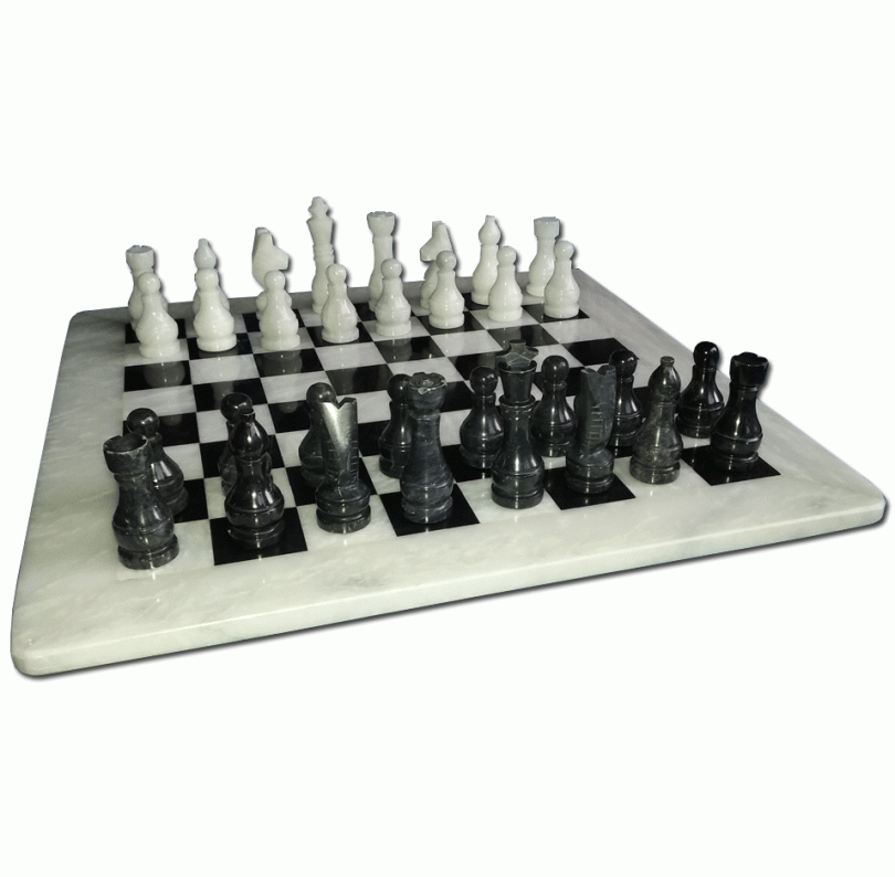 Handmade White and Black Marble Chess Game - Original Marble Chess Set
